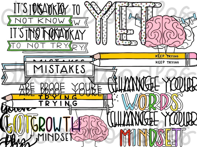 Growth Mindset Doodles Digital Clip Art Set Color and Black - Etsy