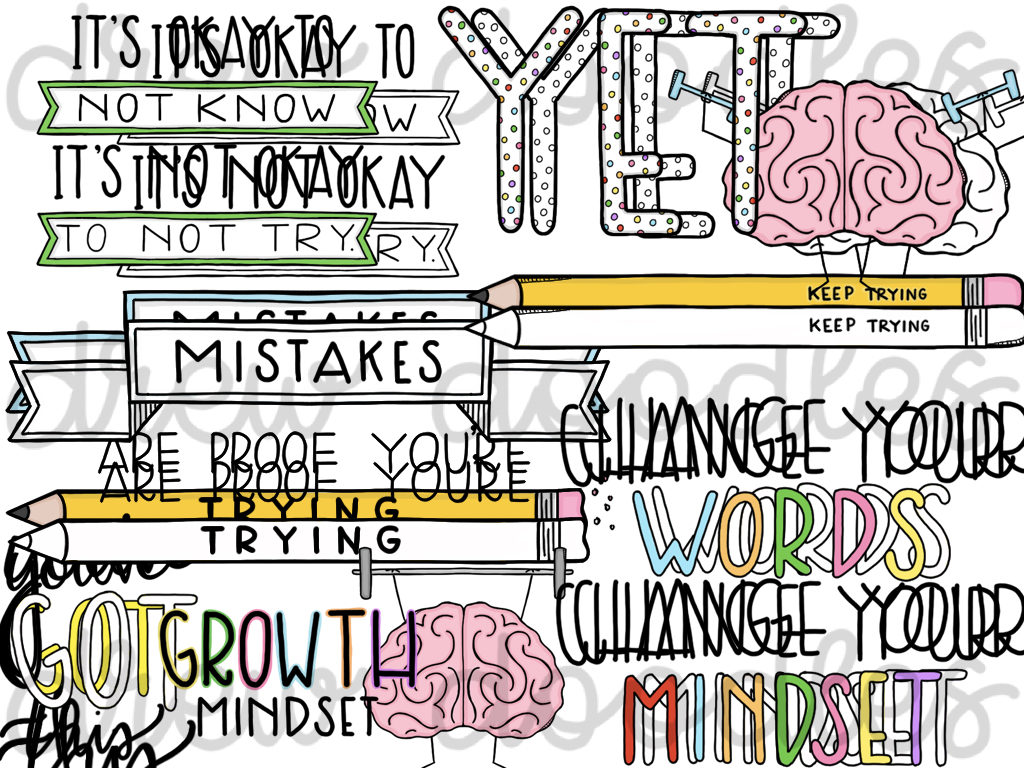 Growth Mindset Doodles Digital Clip Art Set Color and Black - Etsy
