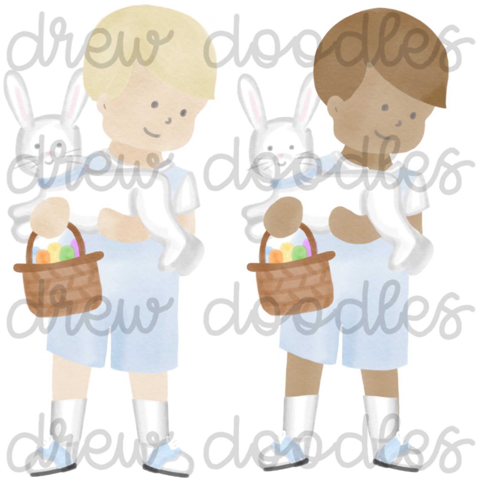 Watercolor Easter Boys Digital Clip Art Set Instant Download | Etsy
