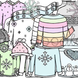 Winter Sweaters Digital Clip Art Set- Color and Black Line COMBO ...