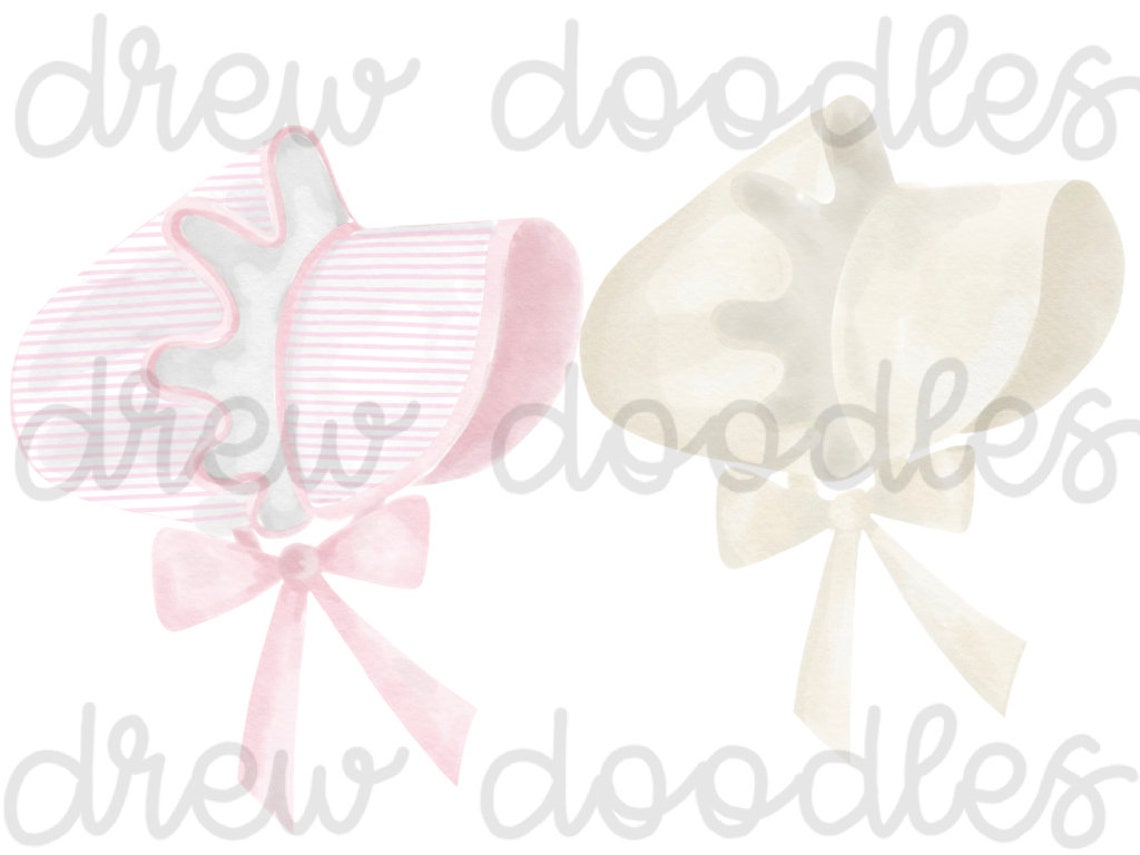 Watercolor Baby Girl Bonnets and Bow Ribbon Frame Digital Clip | Etsy