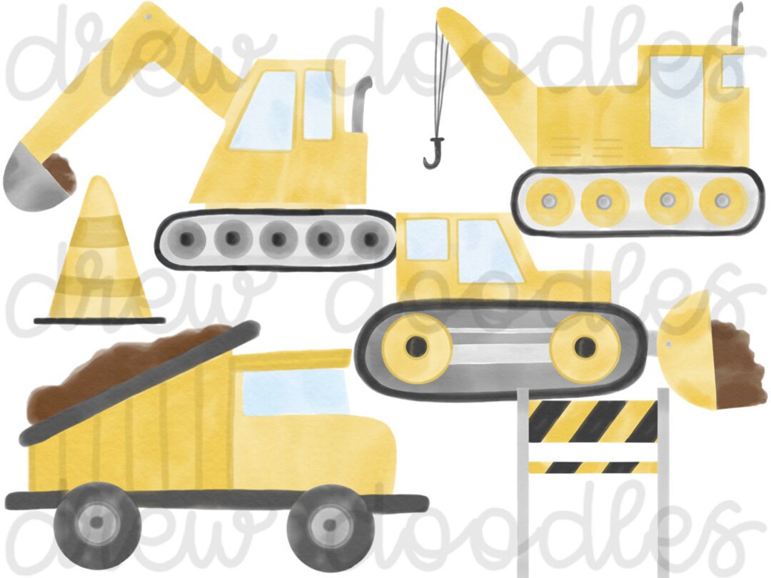Watercolor Construction Trucks Digital Clip Art Set- Instant Download ...