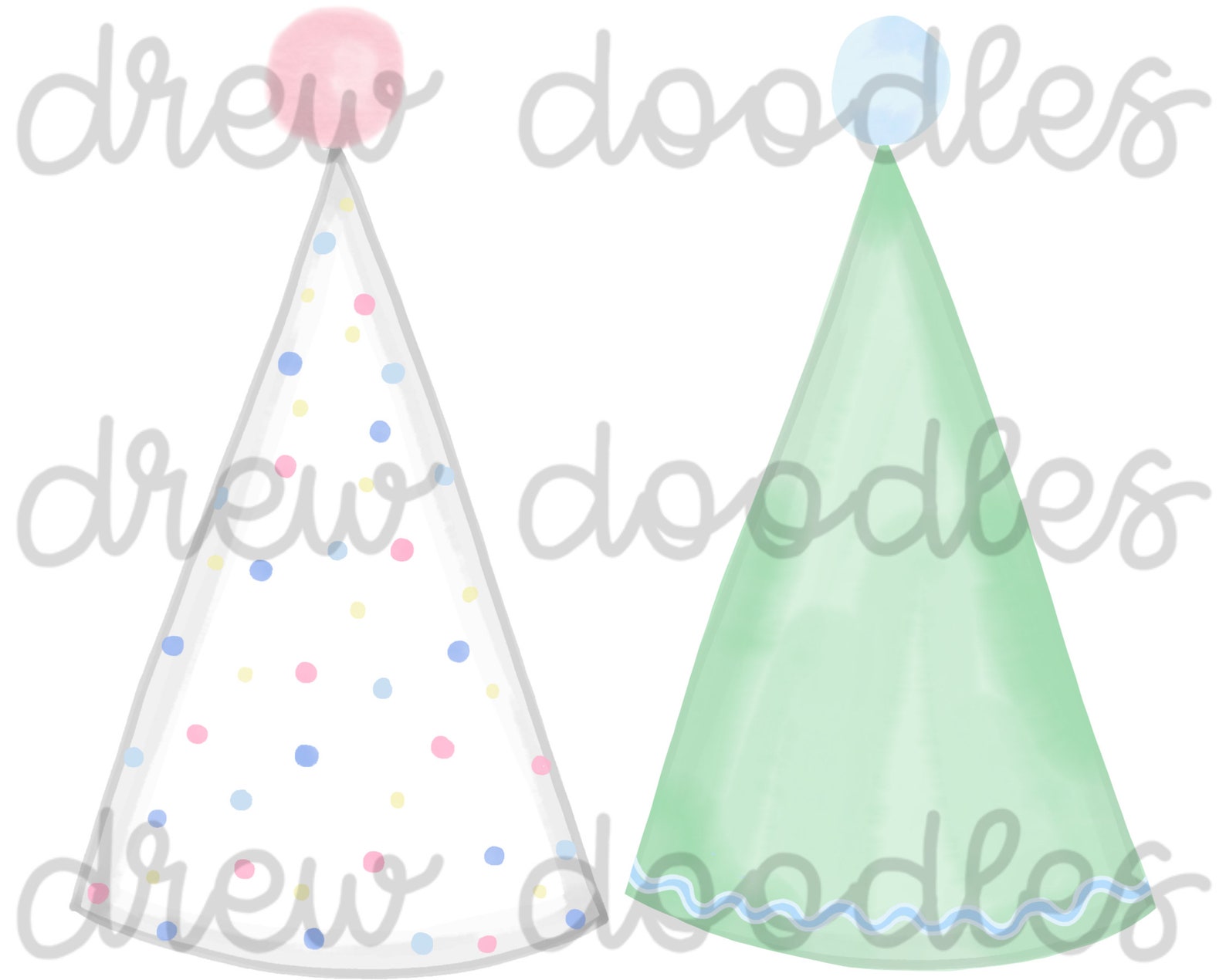 Watercolor Pastel Birthday Hats Digital Clip Art Set- Instant Download ...