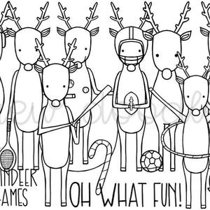 Reindeer Games Digital Clip Art Set Black Line Version Instant Download ...