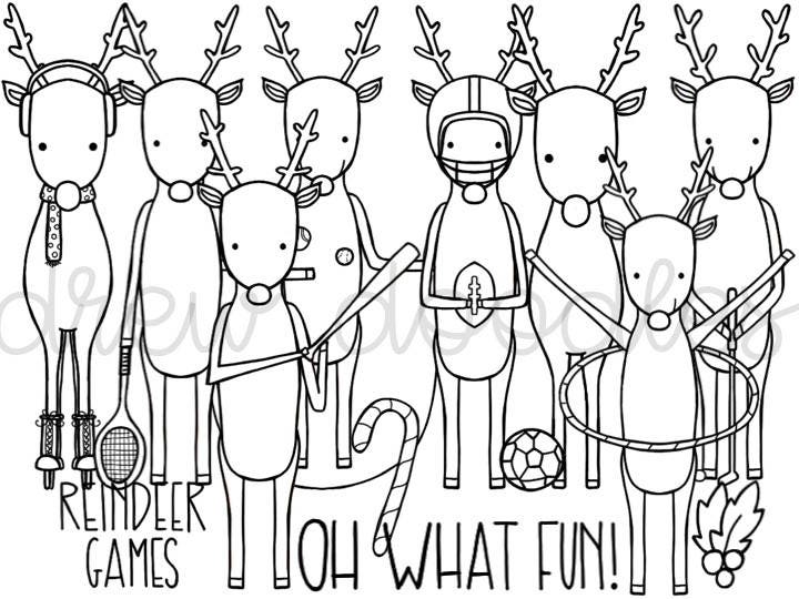 Reindeer Games Digital Clip Art Set Black Line Version - Etsy