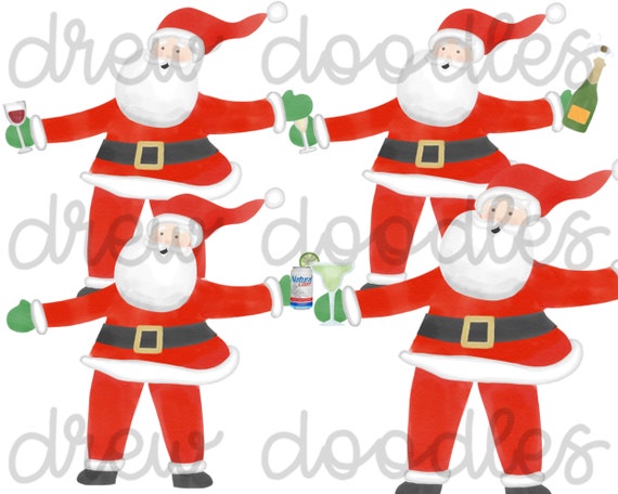 Watercolor Boozy Santa Digital Clip Art Set Instant Download - Etsy