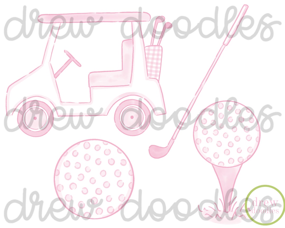 Watercolor Pink Golf, Golf Cart Digital Clip Art Set- Instant Download ...