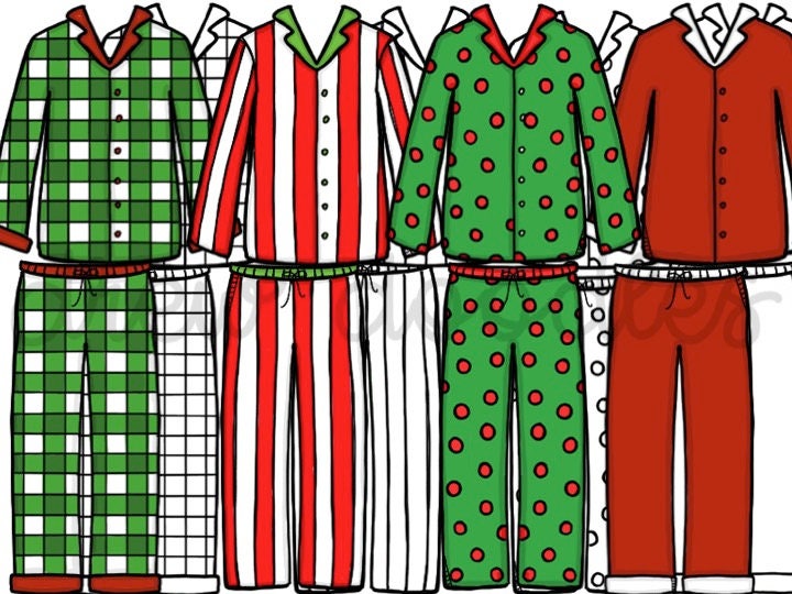 Christmas Pj's Digital Clip Art Set Color and Black Line - Etsy
