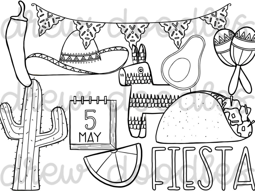 Fiesta/cinco De Mayo Digital Clip Art Set- Black Line Version- Instant ...