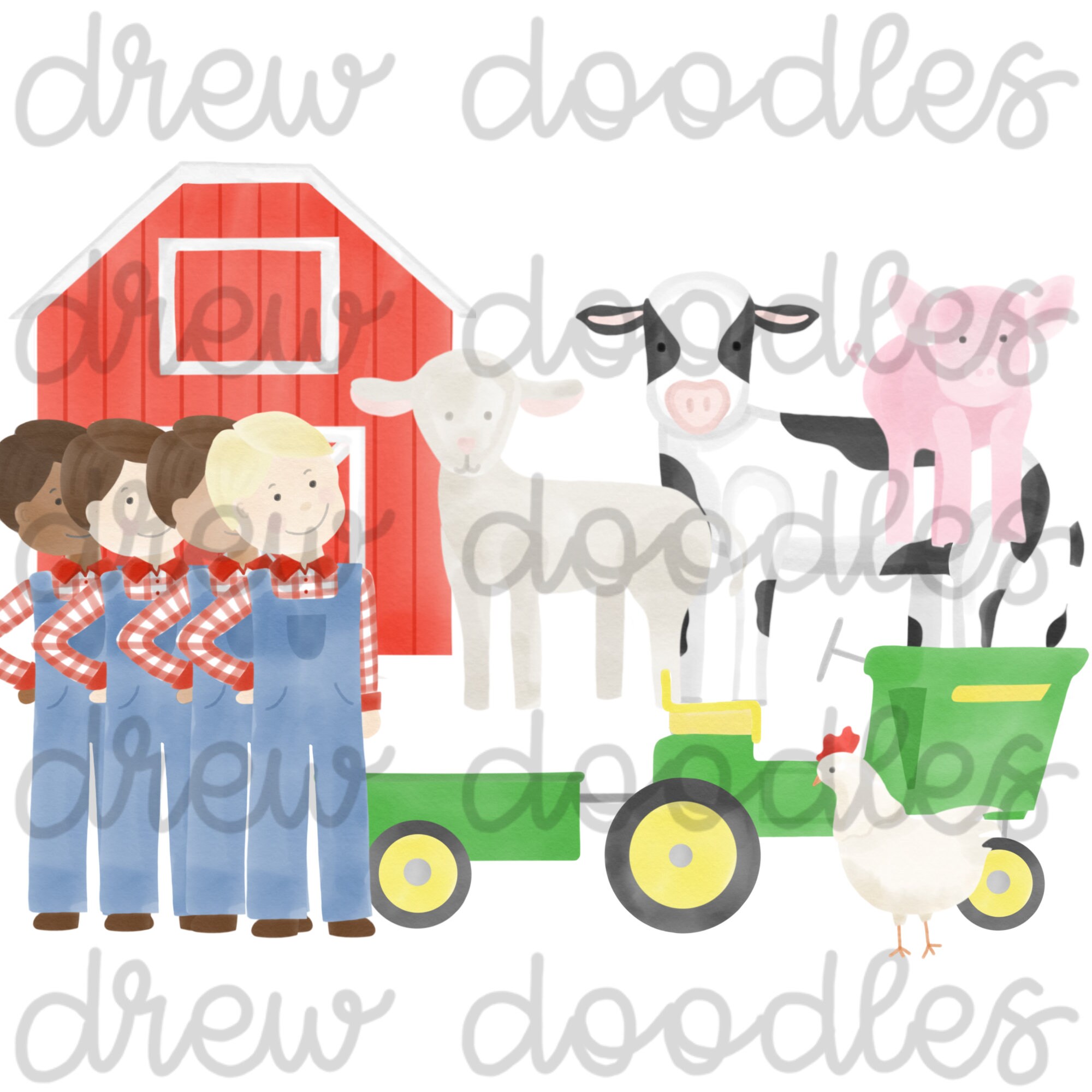 Watercolor Tractor and Farm Digital Clip Art Set Instant - Etsy
