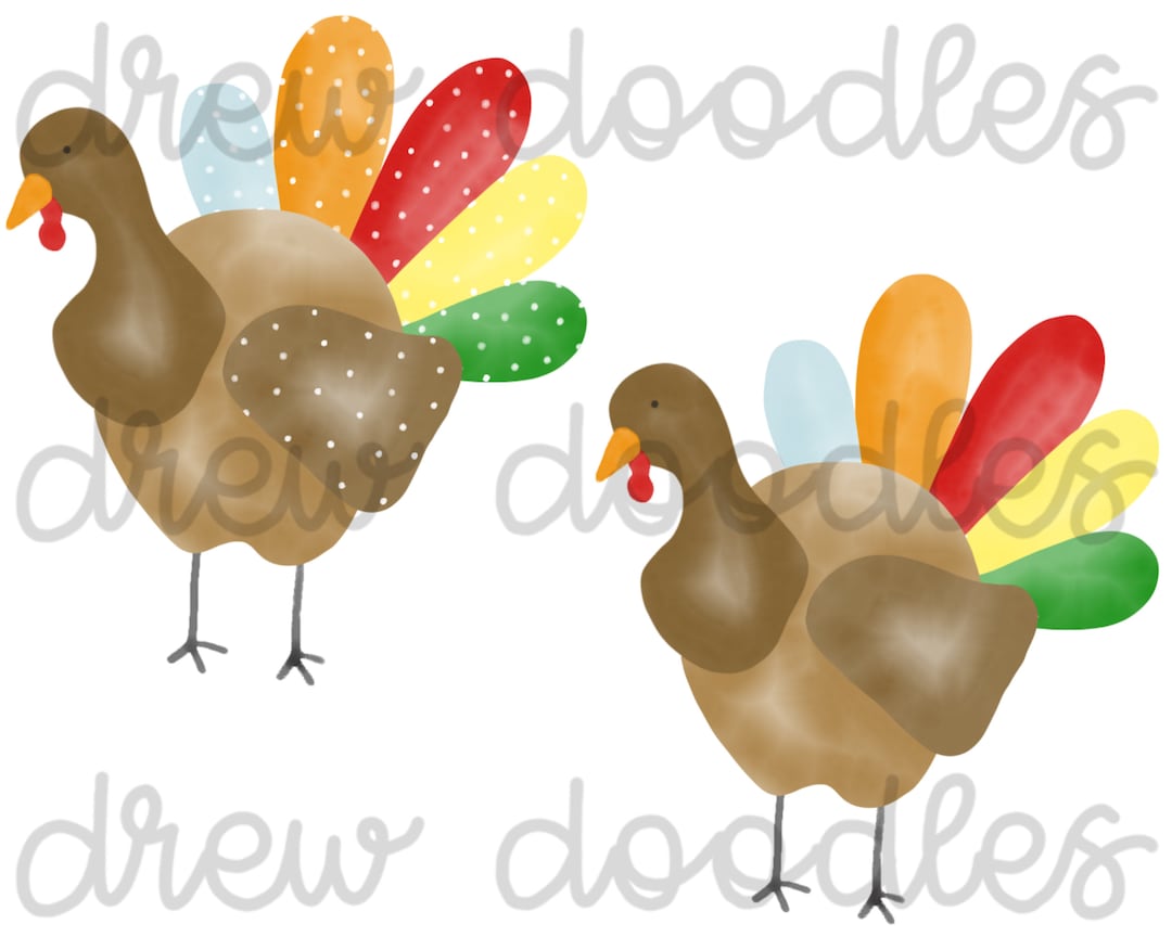 Watercolor Primary Thanksgiving Turkeys- Digital Clip Art Set- Instant ...