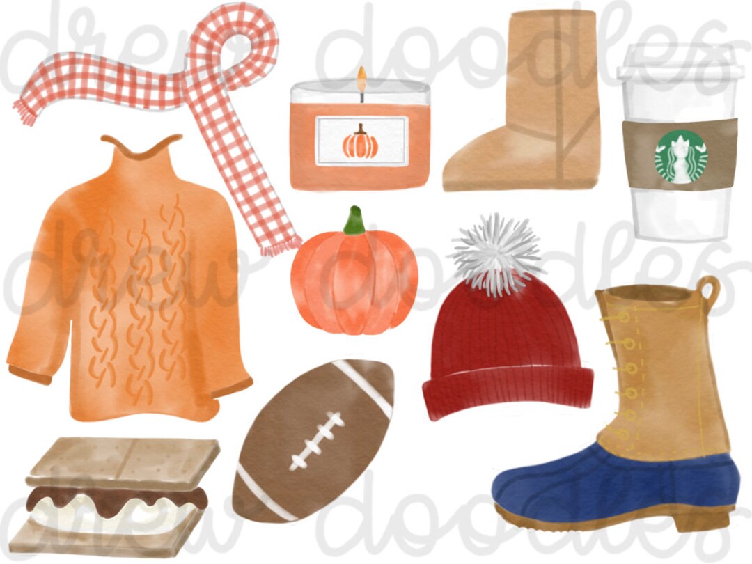 Watercolor Fall Essentials Digital Clip Art Set- Instant Download - Etsy