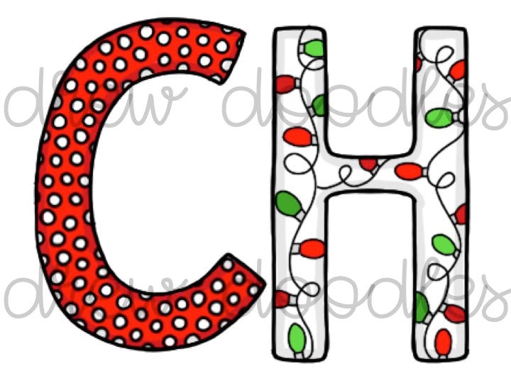 Christmas Letters Digital Clip Art Set Color and Black Line - Etsy