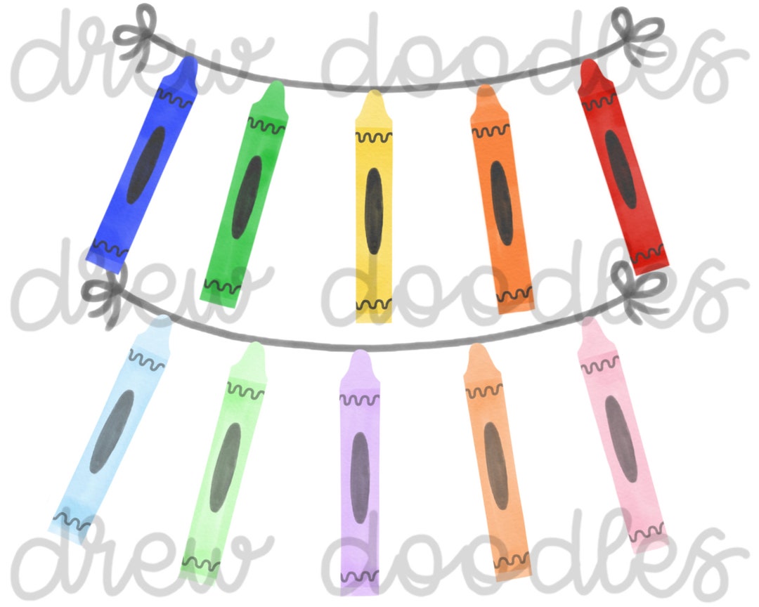 Watercolor Crayon Banner for Monogram Digital Clip Art Set- Instant ...