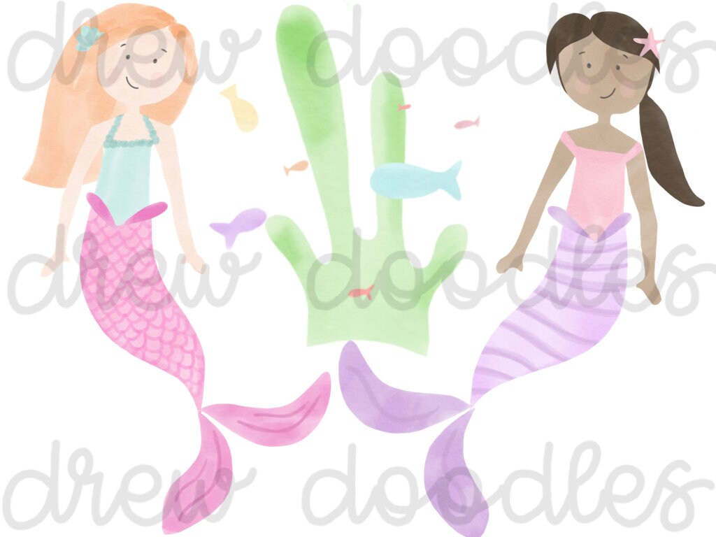 Watercolor Mermaids Digital Clip Art Set Instant Download - Etsy Canada