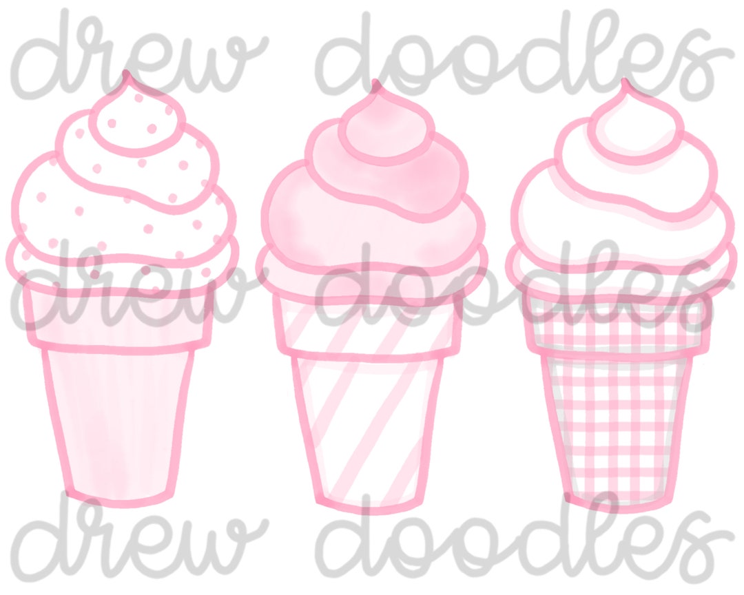 Watercolor Pink Ice Cream Clipart Set (digital Download) - Etsy