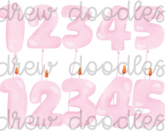 Watercolor Pink Number Balloons Digital Clip Art Set Instant | Etsy