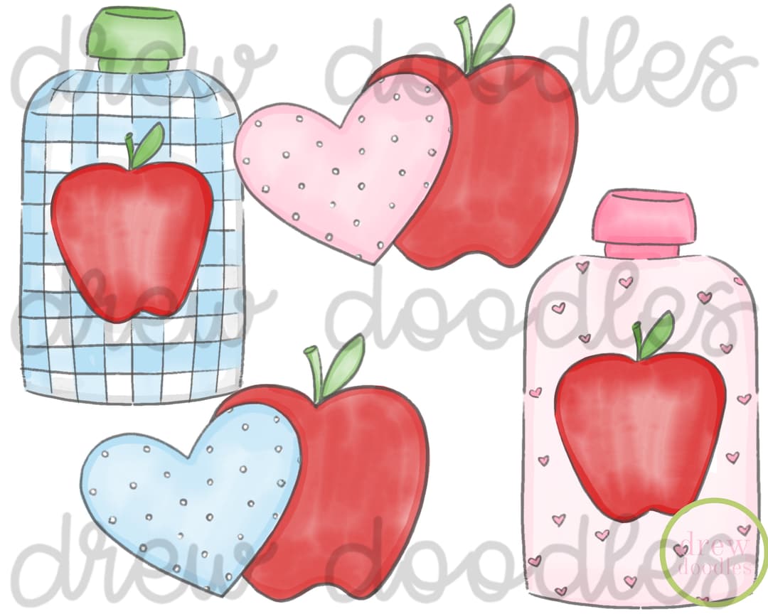 Watercolor Valentine's Day Applesauce Digital Clip Art Set- Instant ...