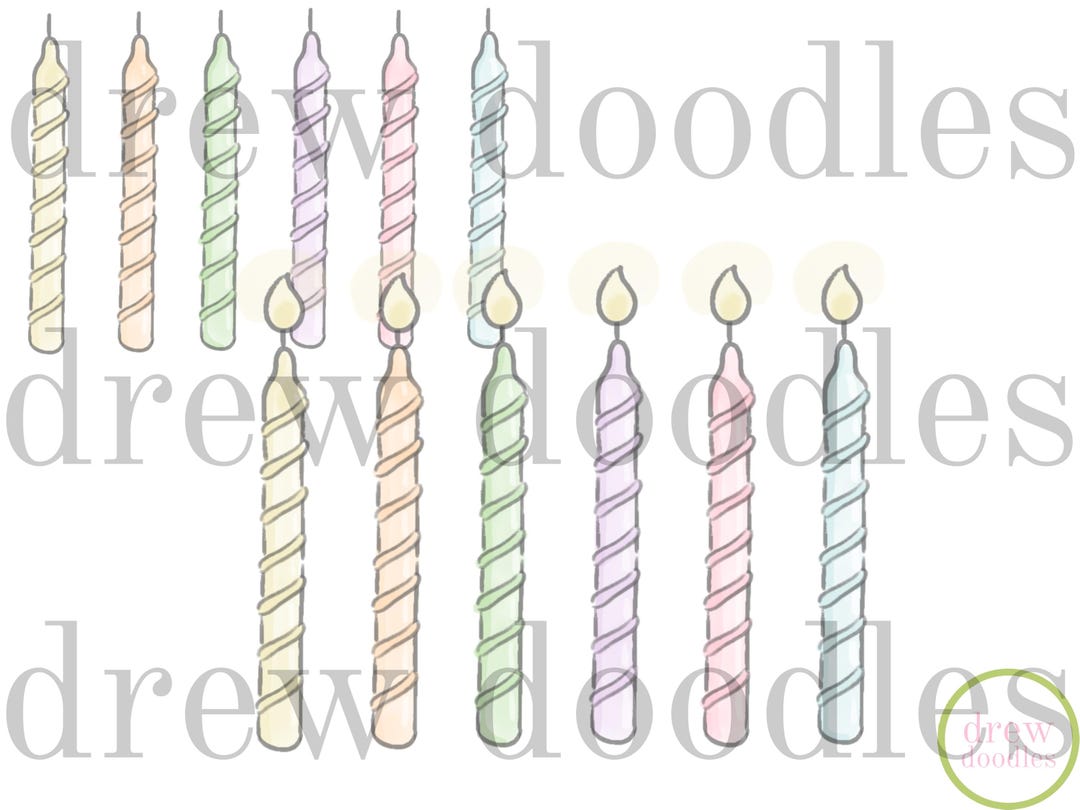 Watercolor Pastel Birthday Candles Digital Clip Art Set- Instant ...
