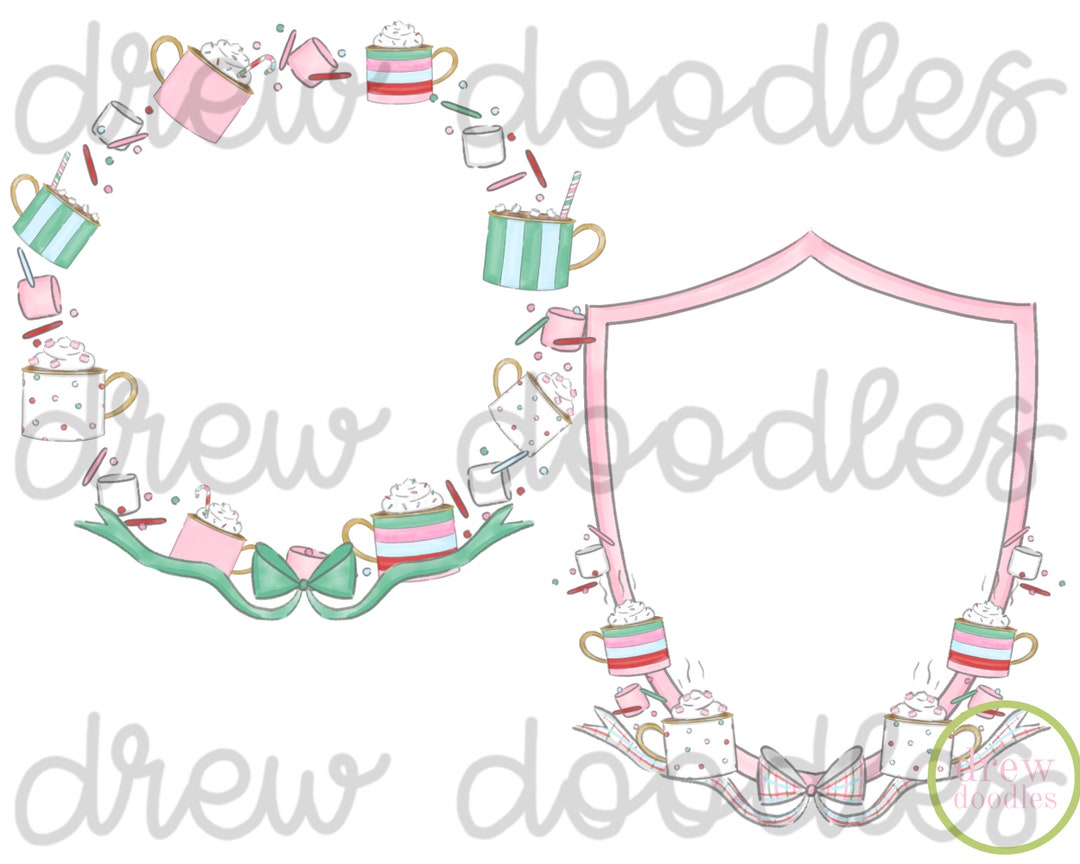 Watercolor Colorful Cocoa Hot Chocolate Crest and Frame Digital Clip ...