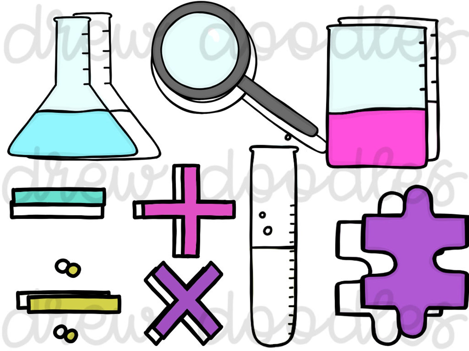 STEM Doodles Digital Clip Art Set- Color and Black Line COMBO- Instant ...