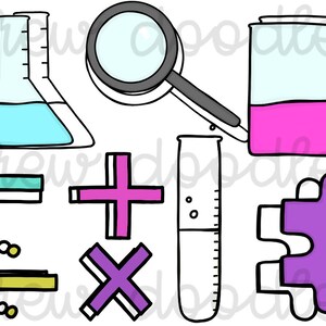 STEM Doodles Digital Clip Art Set- Color and Black Line COMBO- Instant ...