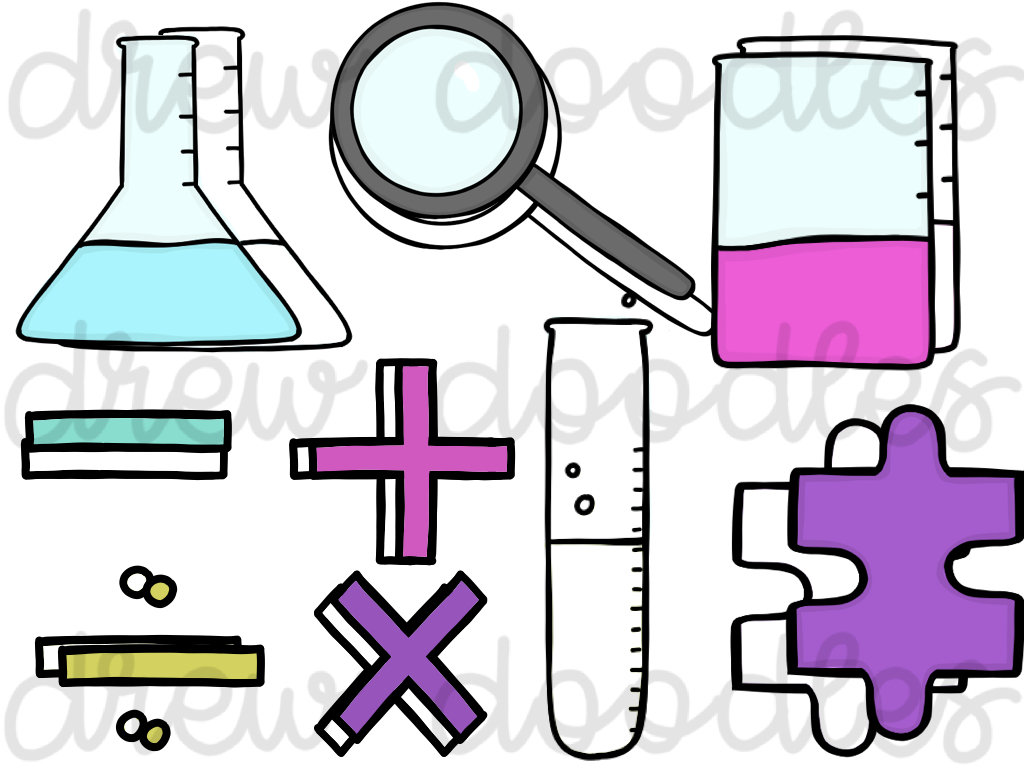 STEM Doodles Digital Clip Art Set- Color and Black Line COMBO- Instant ...