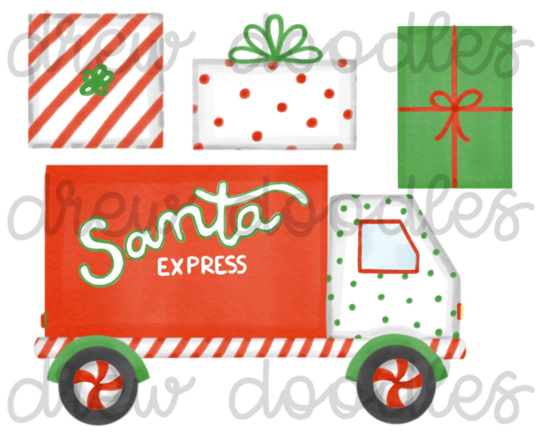 Watercolor Santa Express Truck Digital Clip Art Set- Instant Download ...