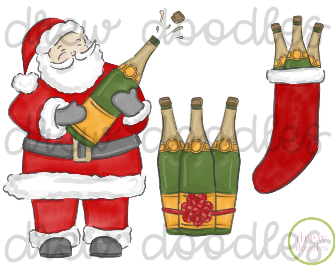 Watercolor Champagne Santa- Digital Clip Art Set- Instant Download - Etsy