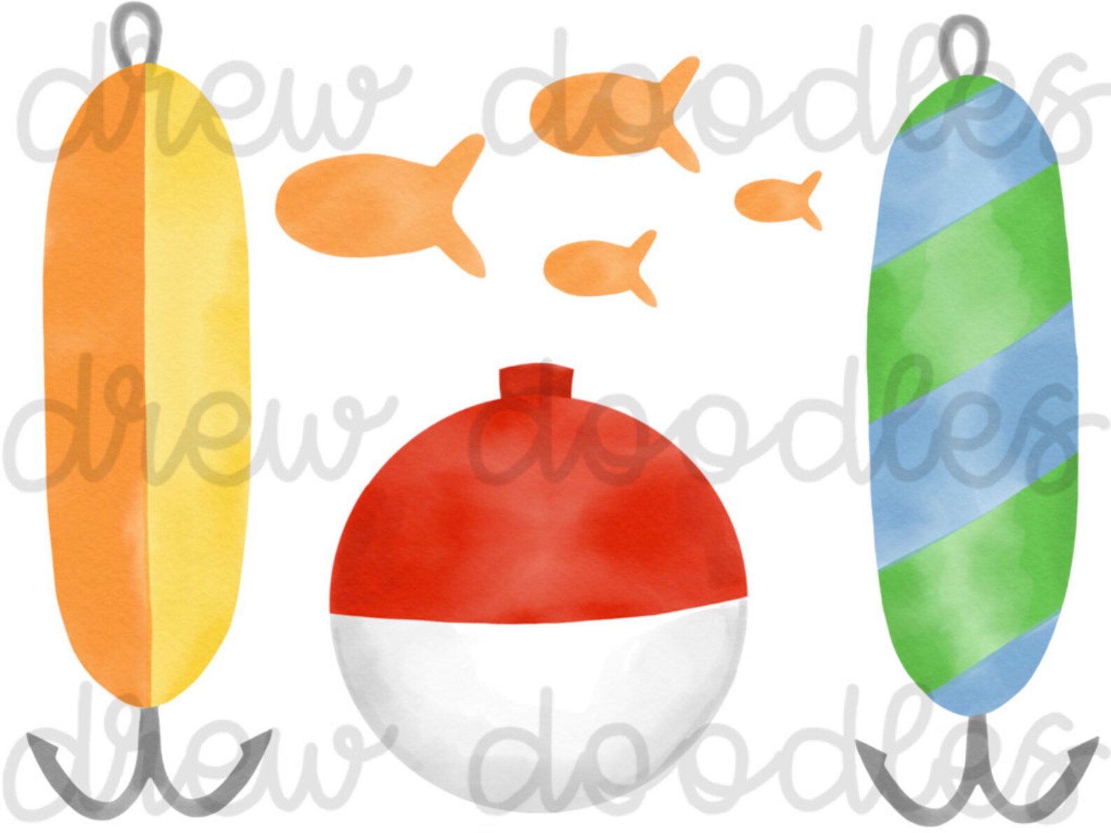 Watercolor Fishing Digital Clip Art Set Instant Download - Etsy