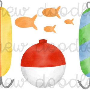 Watercolor Fishing Digital Clip Art Set- Instant Download - Etsy