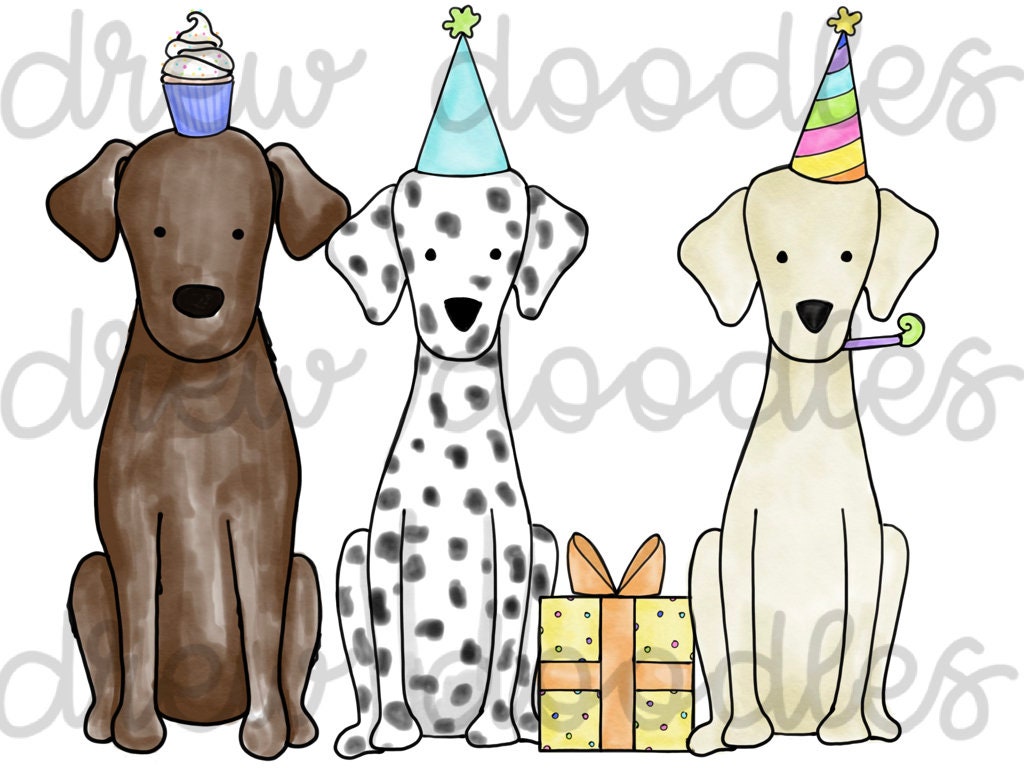 Watercolor Party Dogs Digital Clip Art Set- Instant Download - Etsy