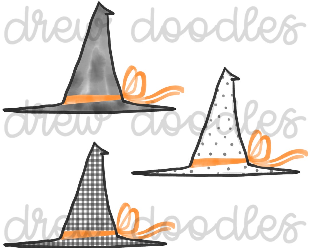 Watercolor Black and Orange Gingham, Bitty Dot Witch Hats Halloween ...