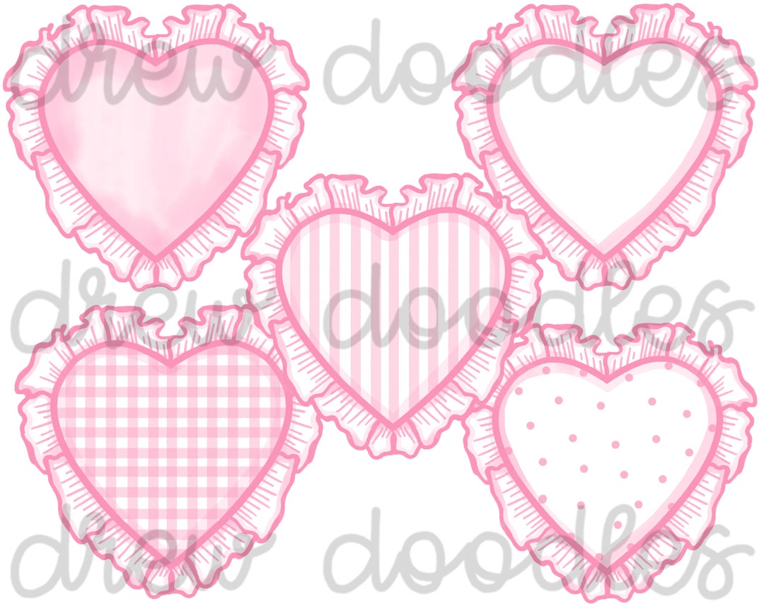 Watercolor Ruffle Hearts Clip Art: Pink Gingham Valentine's Set ...