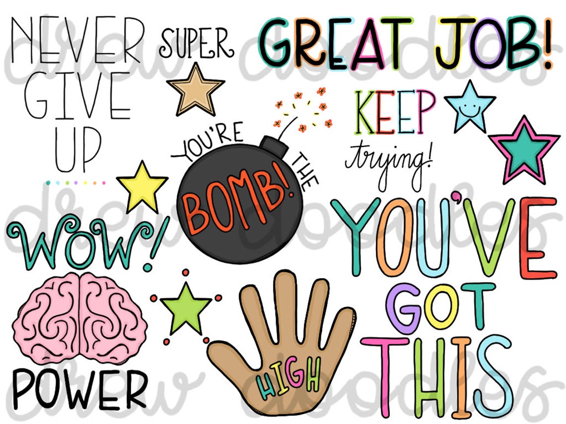 Positive Messages Doodles Digital Clip Art Set Instant | Etsy