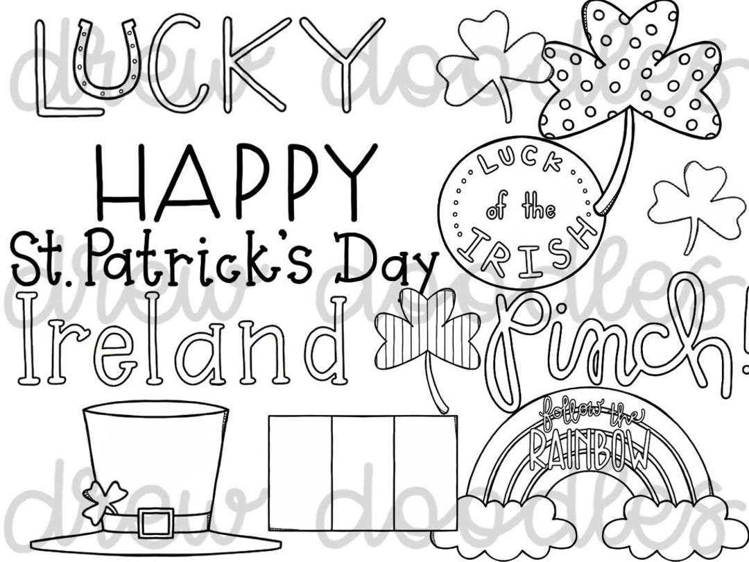 St. Patrick's Doodles Digital Clip Art Set- Black Line Version- Instant ...