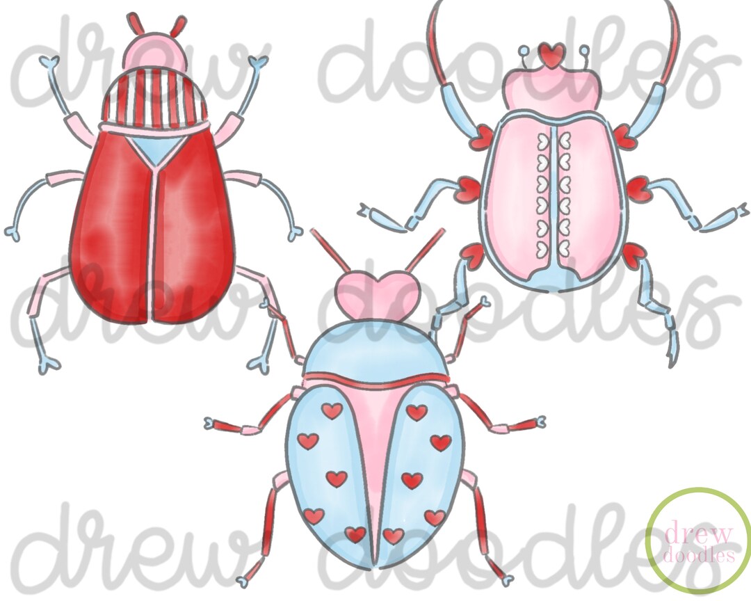 Watercolor Valentine's Day Love Bug Beetles Digital Clip Art Set ...