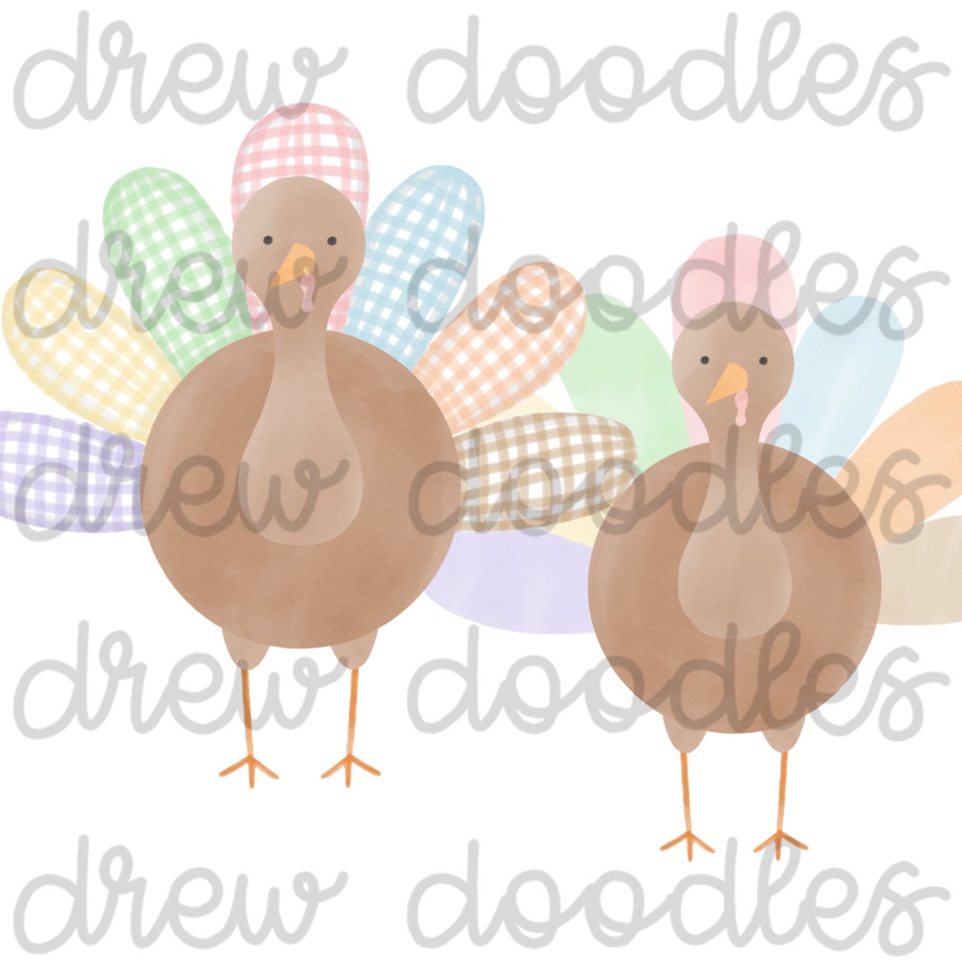 Watercolor Pastel Gingham Thanksgiving Turkey Digital Clip Art Set ...