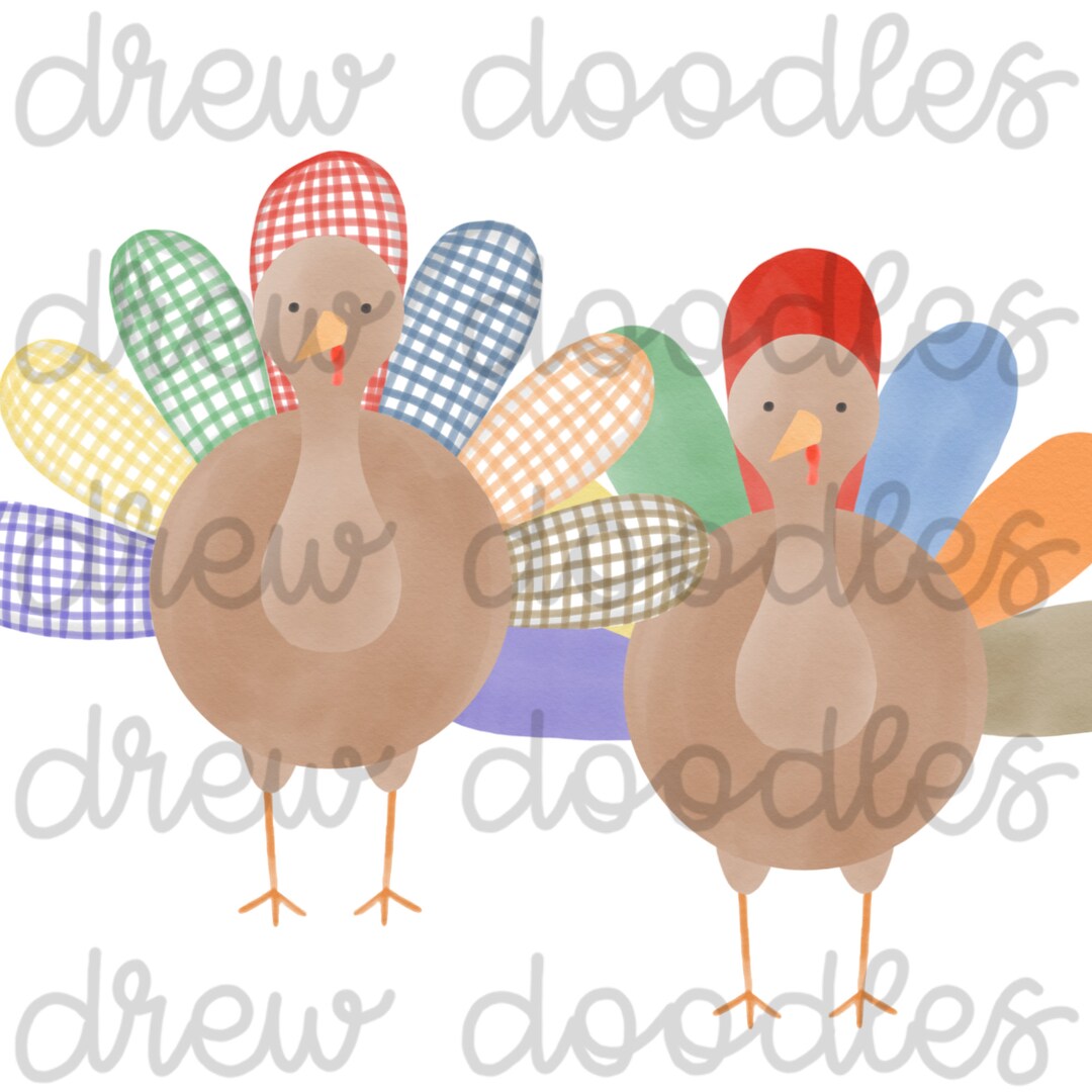 Watercolor Traditional Gingham Thanksgiving Turkey Digital Clip Art Set ...