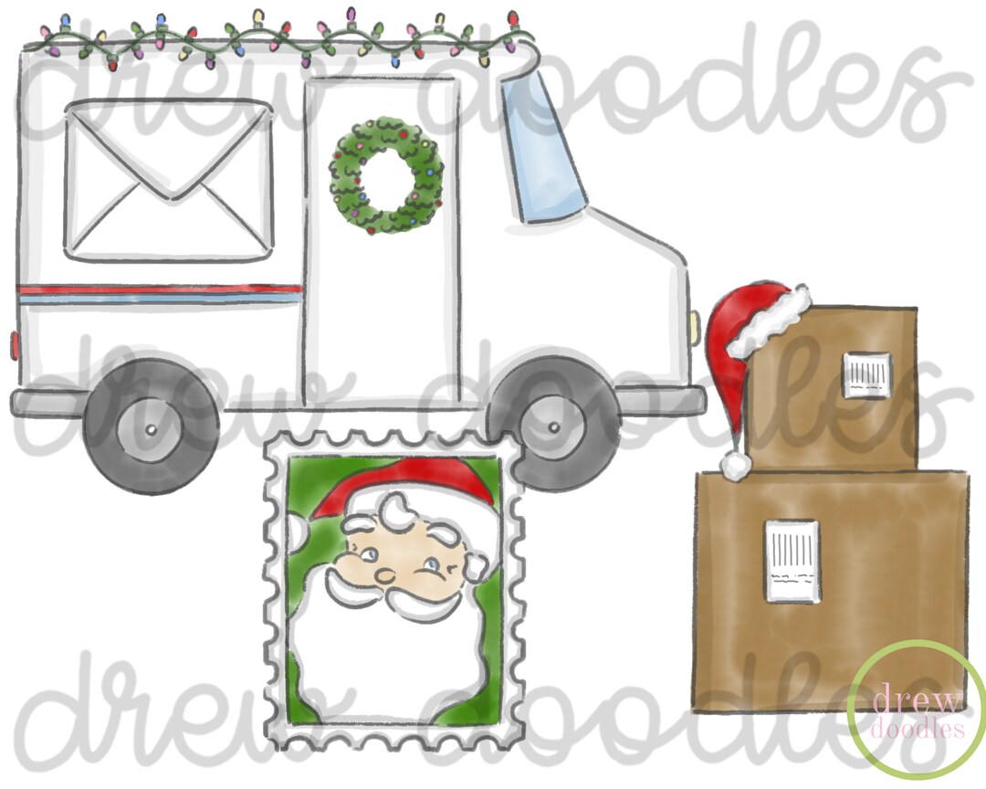 Watercolor Christmas Mail Truck Digital Clip Art Set- Instant Download ...
