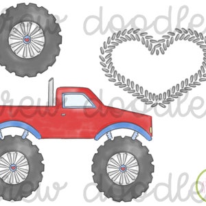Watercolor Valentine's Day Monster Truck Digital Clip Art Set- Instant ...