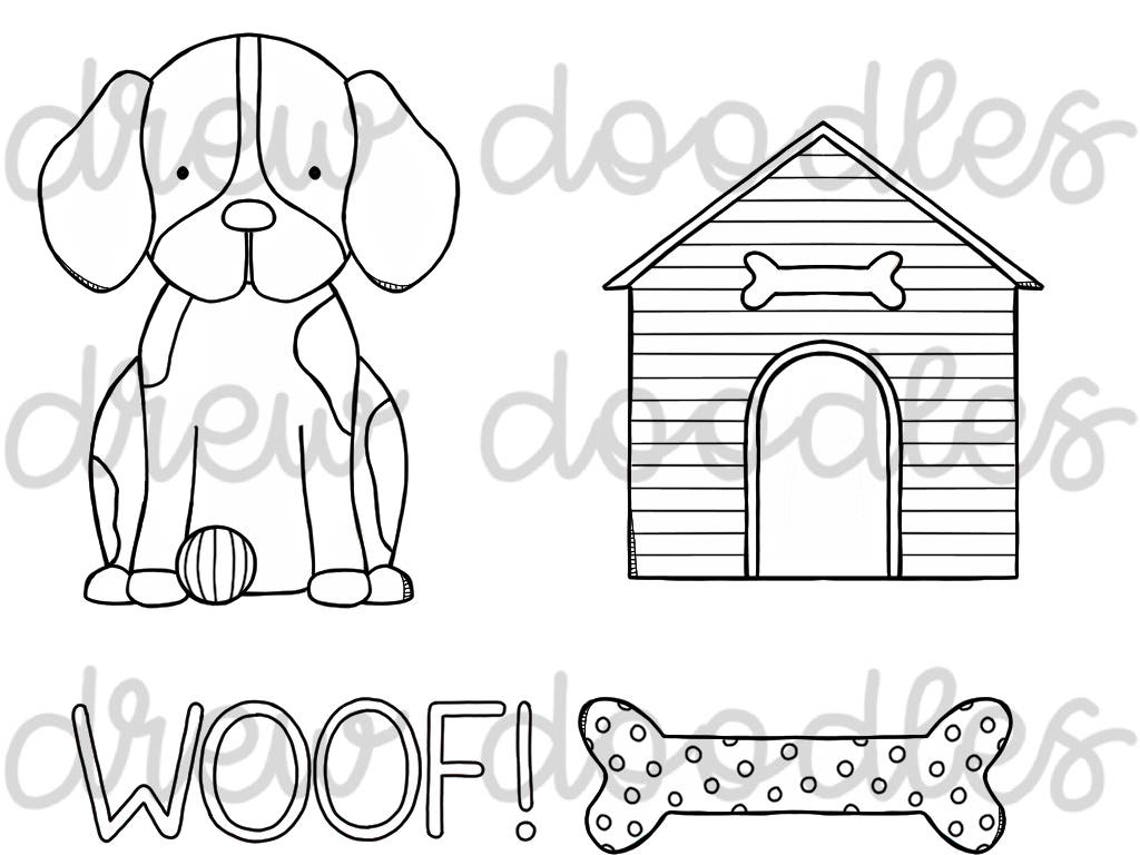 Dog Doodles Digital Clip Art Set Black Line Version Instant - Etsy
