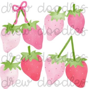 Watercolor Pink Strawberry Digital Clip Art Set Instant Download - Etsy
