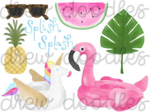 Watercolor Summer Fun Digital Clip Art Set Instant Download | Etsy