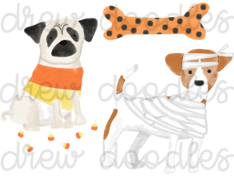 Watercolor Trick or Treat Halloween Dogs Digital Clip Art Set - Etsy
