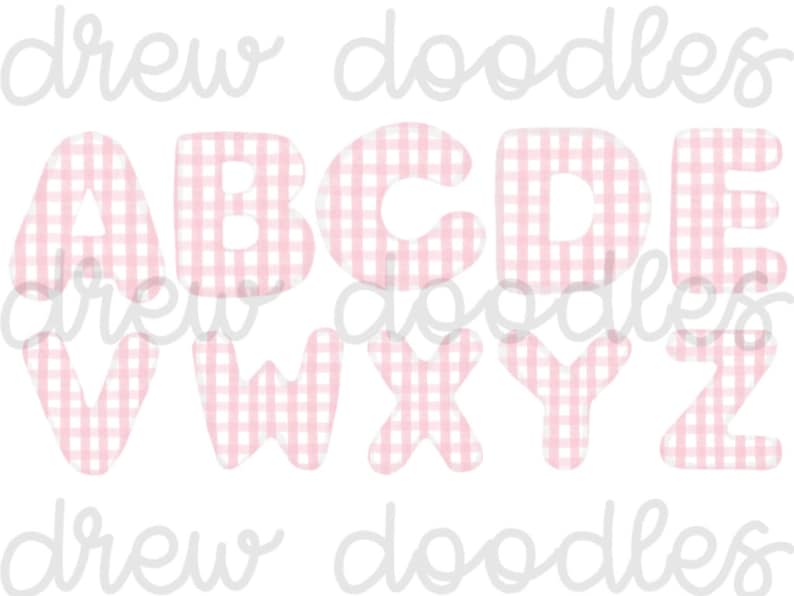 Watercolor Light Pink Gingham Alphabet Digital Clip Art Set | Etsy