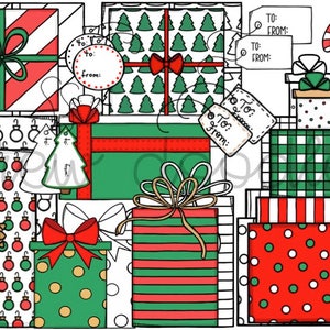 Christmas Presents Digital Clip Art Set- Color and Black Line COMBO ...