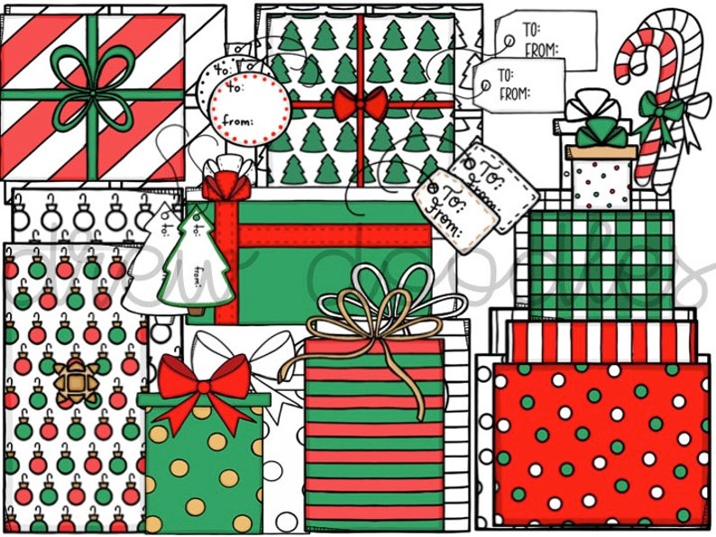 Christmas Presents Digital Clip Art Set Color and Black Line - Etsy