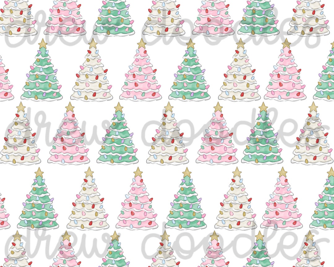 Watercolor Colorful Vintage Christmas Trees Digital Papers Backgrounds ...