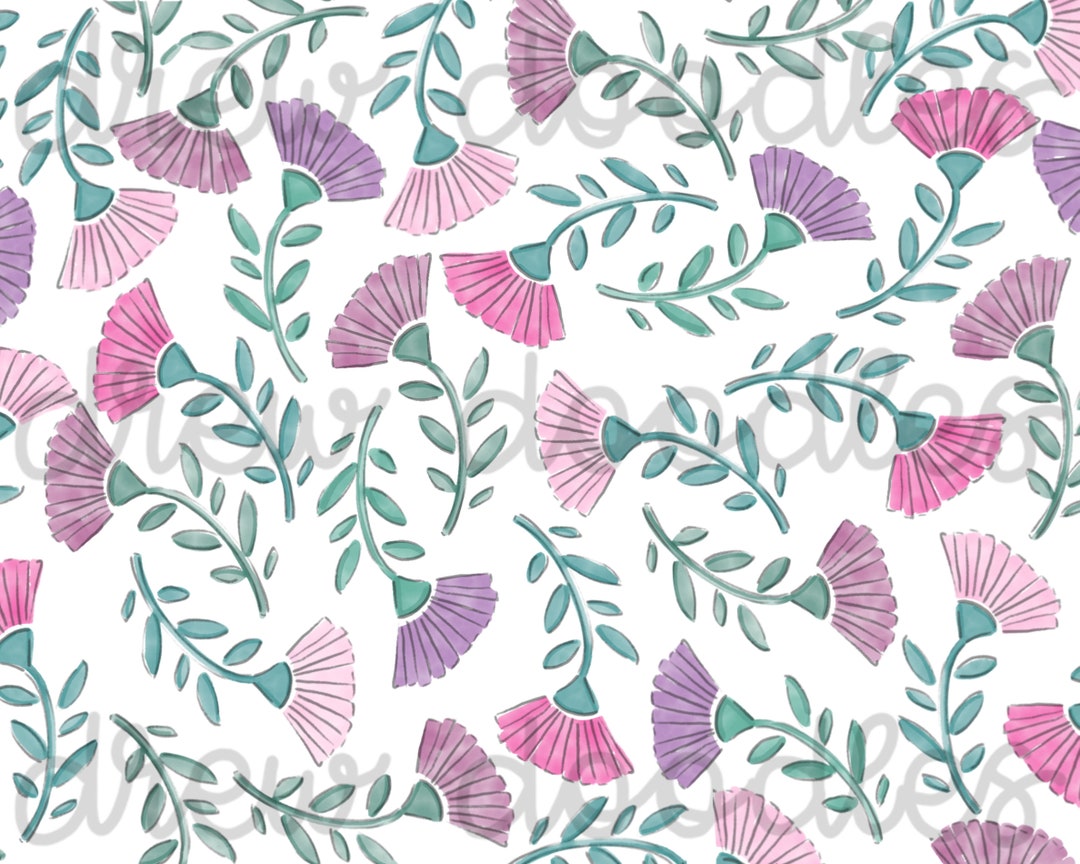 Watercolor Purple Floral Print Pattern Digital Papers Backgrounds 4x6 ...